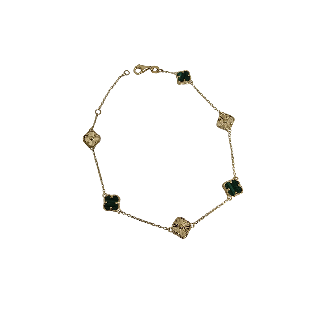 10K Gold Small Gold&Green Mother of Pearl Clover Bracelet